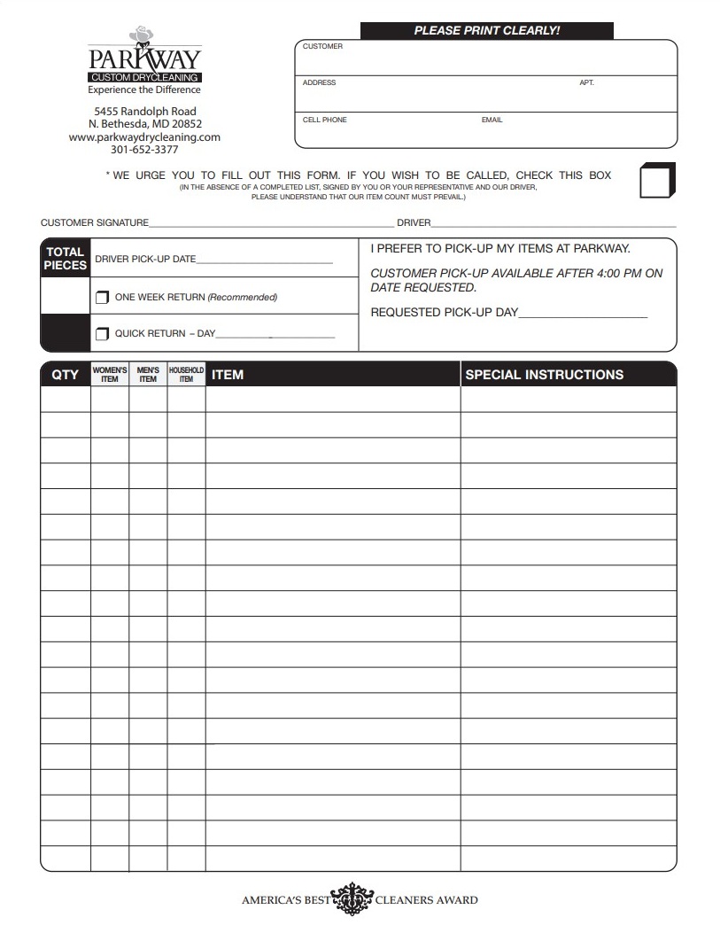 Customer List - Parkway Custom Dry Cleaning